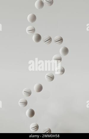 3D render of striped spheres floating against white background Stock ...