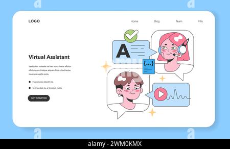 Virtual Assistant concept. Two cheerful characters interacting with ...