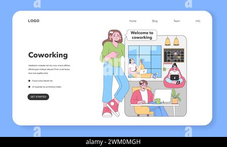 Modern coworking space scene. Characters collaborating in a bright room ...