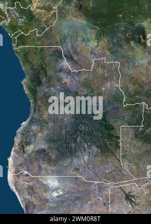 Color satellite image of Angola, with borders and mask Stock Photo - Alamy