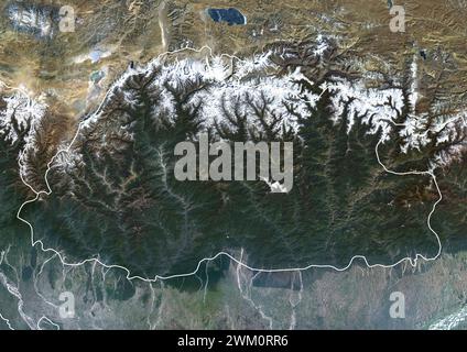 Color satellite image of Bhutan and neighbouring countries in the ...