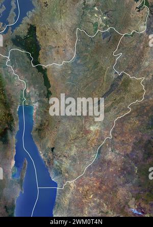 Color satellite image of Burundi, with borders and mask. The country is ...
