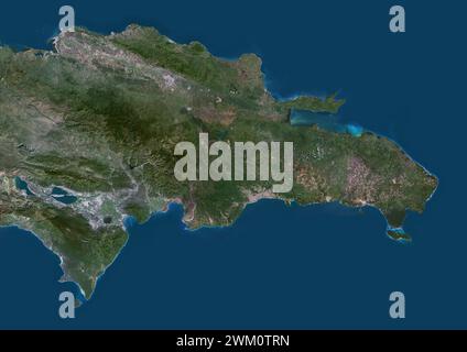 Color satellite image of the Dominican Republic, with borders Stock ...