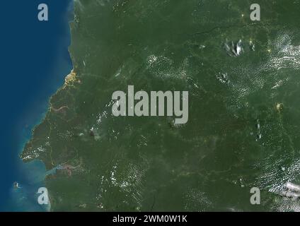 Color satellite image of Equatorial Guinea, with borders and mask Stock ...