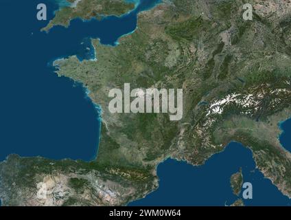Color satellite image of France and neighbouring countries, with ...