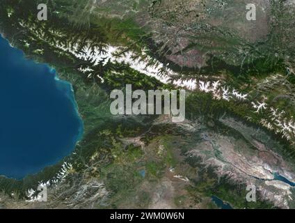Color satellite image of Georgia and neighbouring countries, with ...