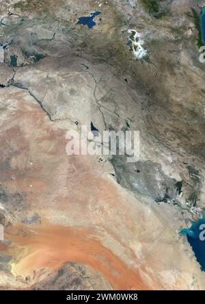 Color satellite image of Iraq and neighbouring countries, with borders ...