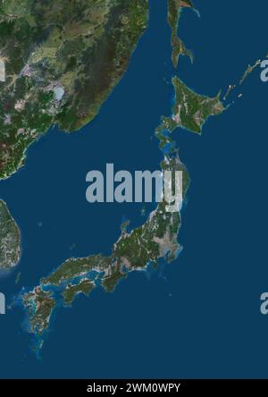 Color satellite image of Japan and neighbouring countries, with borders ...