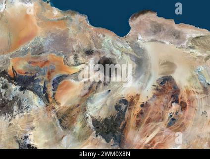 Color satellite image of Libya and neighbouring countries, with borders ...