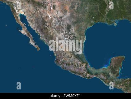 Color satellite image of Mexico and neighbouring countries, with ...