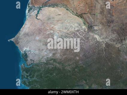Color satellite image of Senegal, Gambia and neighbouring countries ...