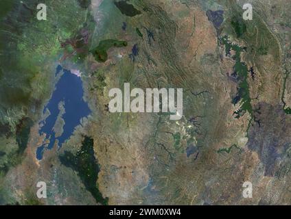 Color satellite image of Rwanda and neighbouring countries, with ...