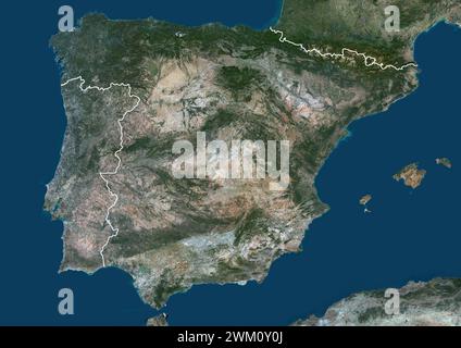 Color satellite image of Spain, with borders and mask Stock Photo - Alamy