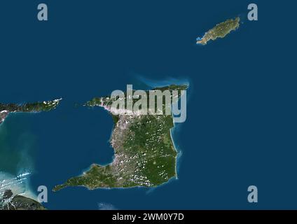 Satellite view of Trinidad and Tobago. This image was compiled from ...
