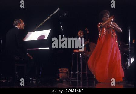 Photograph of jazz singer Sarah Vaughan performing in 1955, capturing ...