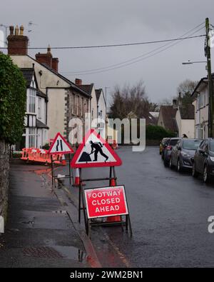 February 2024, Road works on a wet day on Cheddar, Somerset, England ...