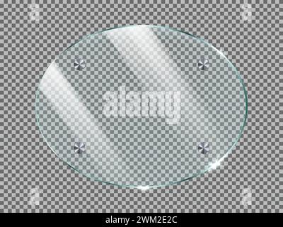 Glass or plastic plate with metal mounts. Realistic vector illustration ...