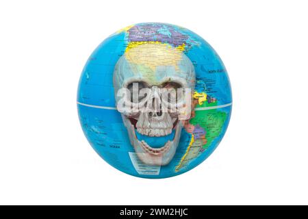 Earth Globe with a skull superimposed where you can see Europe, Africa ...