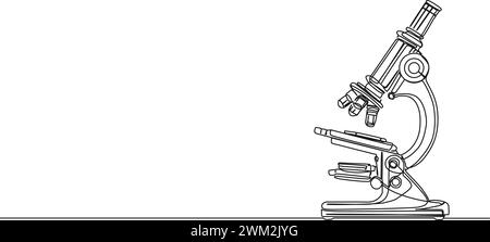 Single continuous line drawing of microscope on school library to learn ...