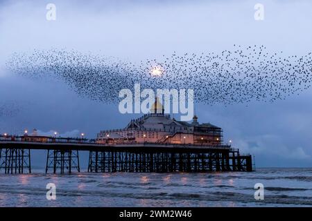Eastbourne, UK. 23rd Feb 2024 Tonights full moon or Snow moon rises ...