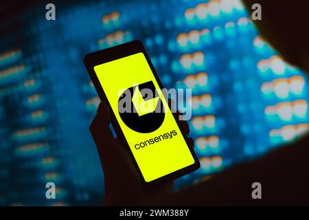 In this photo illustration, the Consensys logo is displayed on a ...