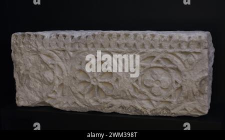 Impost block. Circle decoration with eight-petal rosette and inscribed ...