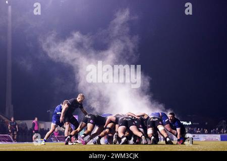 Steam rises from a scrum during the friendly match at the StoneX ...