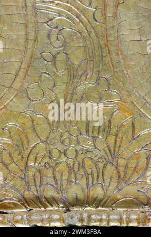 Restoration: gold restoration, old icon. close up. conservation of ...
