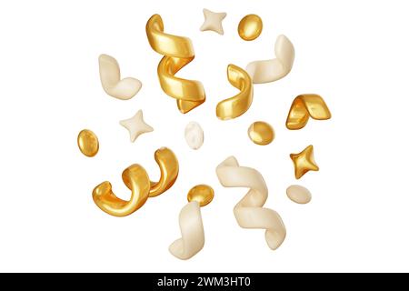 3d confetti golden and beige streamer in 3d render illustration for win ...