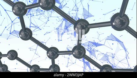 Image of micro of molecules models over blue background. Global science ...