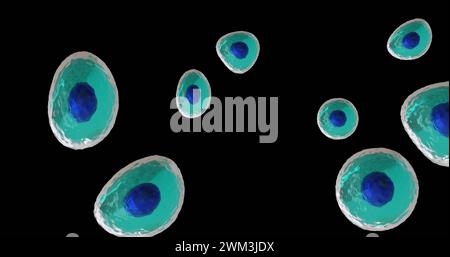 Image of micro of blue and turquoise cells on vibrant coloured ...