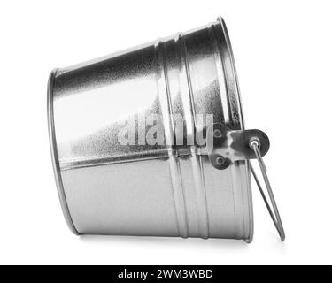 One shiny metal bucket isolated on white Stock Photo - Alamy