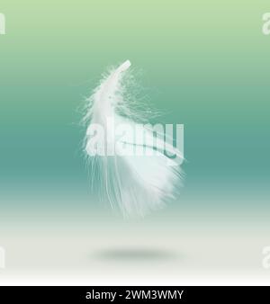 Fluffy bird feather falling on color background Stock Photo - Alamy