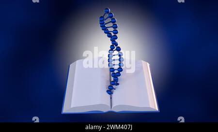 3d rendering of a open book and a DNA helix Stock Photo - Alamy