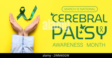 Banner for National Cerebral Palsy Awareness Month with hands and green ribbon Stock Photo - Alamy