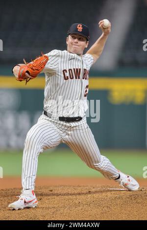 February 23, 2024: Sam Garcia OSU pitcher releases a ball towards home ...