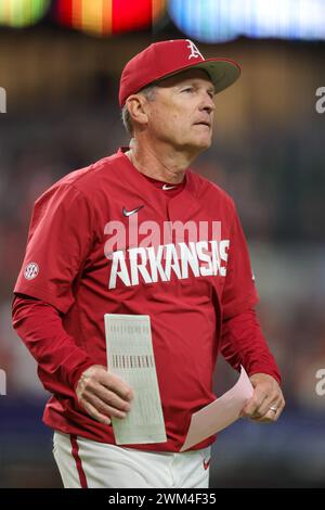February 23, 2024: Arkansas Head Coach Dave Van Horn makes his way back ...