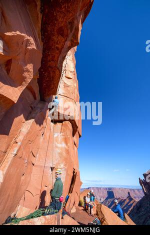 Multi-pitch climbing at the Castleton tower near Moab, Utah, USA Stock ...