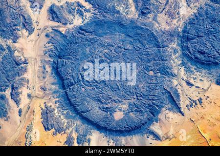Land feature close to Iferouane, Niger. Digital enhancement of an image ...