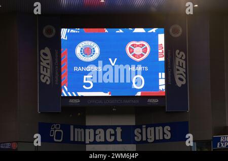 A general view of the scoreboard reading Rangers 5 - 0 Annan Atheltic ...