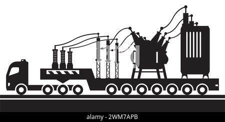 Construction of power grid substation – vector illustration Stock ...