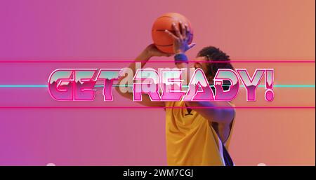 Image of biracial basketball player with basketball and copy space on ...