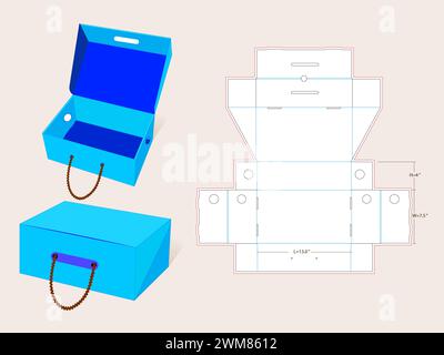 Rope Handle Shoe Box Die line template of Mini size 8.5 x 6 x 3 Inches ...
