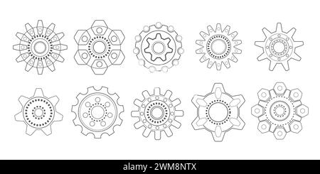 Technical drawing of gears .Rotating mechanism of round parts .Machine ...