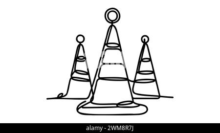 Road cone line continuous drawing vector. One line Road cone vector ...