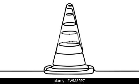 Road cone line continuous drawing vector. One line Road cone vector ...