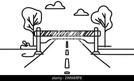 Continuous one line drawing barrier gates. Urban life. Single line draw ...