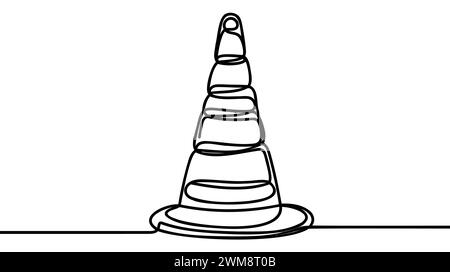 Road cone line continuous drawing vector. One line Road cone vector ...