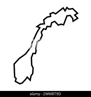 Norway country simplified map. Thick black outline contour. Simple ...