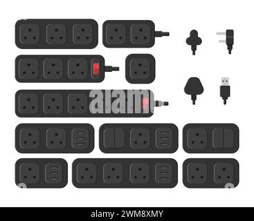 power outlet plug indian type d power strip extender vector flat ...